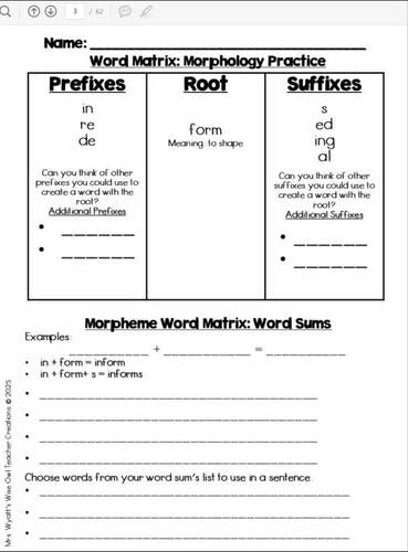 Word Matrix by Mrs Wyatts Wise Owl Teacher Creations | TPT