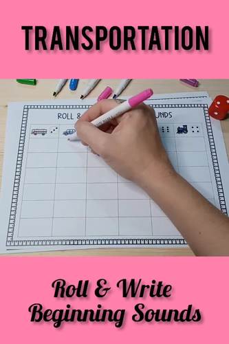 Transportation Beginning Sounds Roll & Write Center by Nomadic Bee