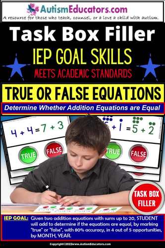 Addition Equations with Sums Up To 20 Task Box Filler for Special Education