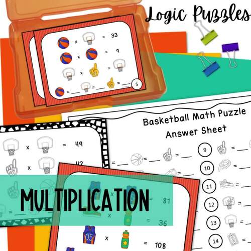 Basketball Math Logic Puzzle Enrichment Task Card Activity Multiplication
