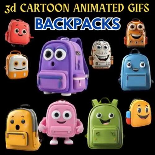 3d Cartoon BACKPACK School Supplies - Animated GIF by The Coloring Store