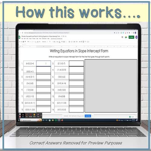 Writing Equations in y=mx+b Form (when given two points) Puzzle Pixel Art