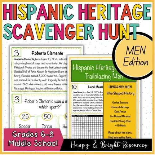 Hispanic Heritage Month Scavenger Hunt for Middle School - Men Edition
