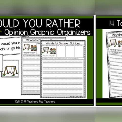Would You Rather Opinion Writing Prompts and Graphic Organizers Summer