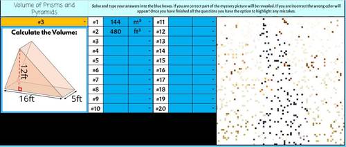 Volume of Prisms and Pyramids Pixel Art by Pick Up and Go Resources