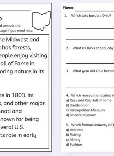 Ohio Reading Comprehension Passages & Questions by SproutandSparkle