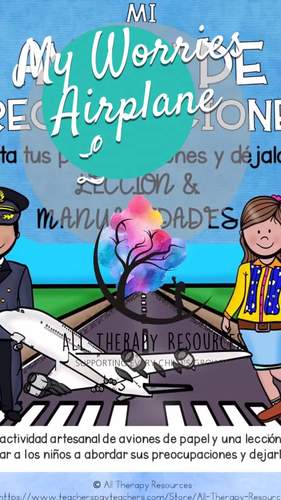 SPANISH VERSION - Worries Airplane Lesson & Craft CBT Counseling Anxiety