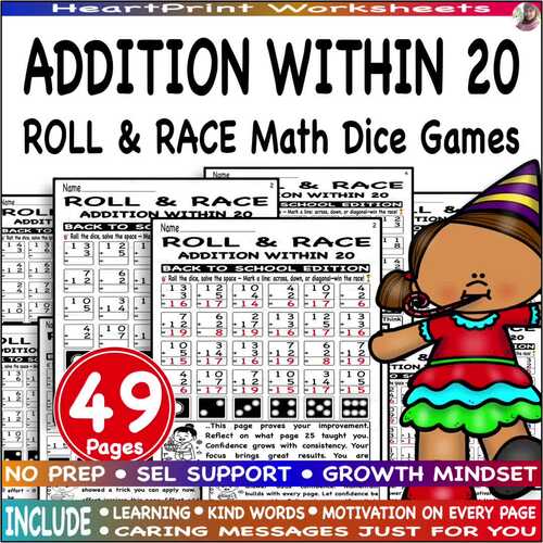 Roll & Race Math Dice Games, Addition within 20 Fun, Race to 20 Fun ...