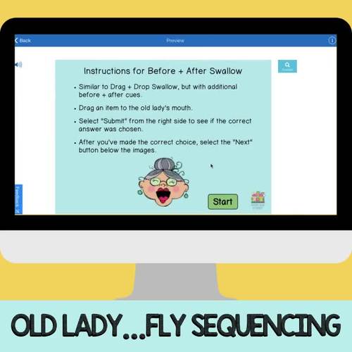 Old Lady Who Swallowed a Fly Sequencing Boom Cards for Speech Teletherapy