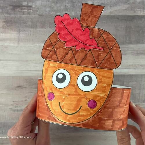 Acorn Headband - Fall Paper Hat - Autumn Coloring Activity Crown