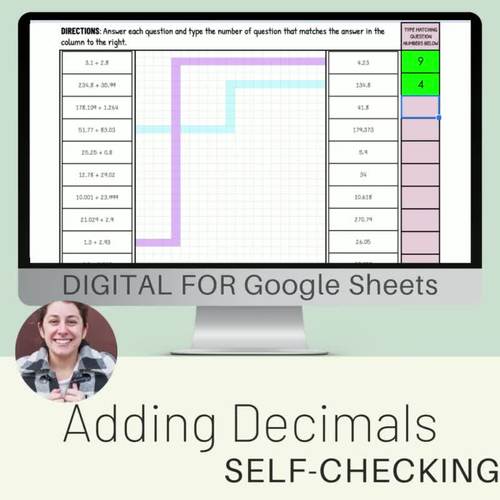 Adding Decimals - Self Checking Matching Activity by Math with Ms Baron