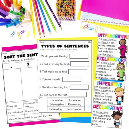 Grammar Worksheets Practice Punctuation Types of Sentences | TPT