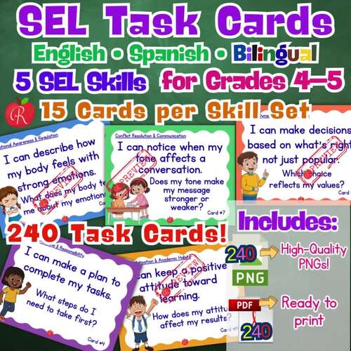 SEL Task Cards for Grades 4–5 | English • Spanish • Bilingual ...