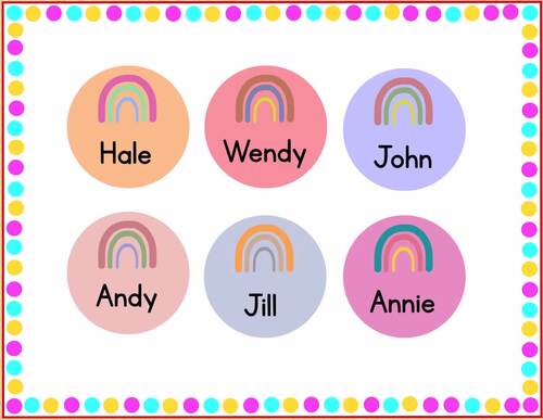 Printable Round Rainbow Student Nametags, Name Labels, Book Bin Labels