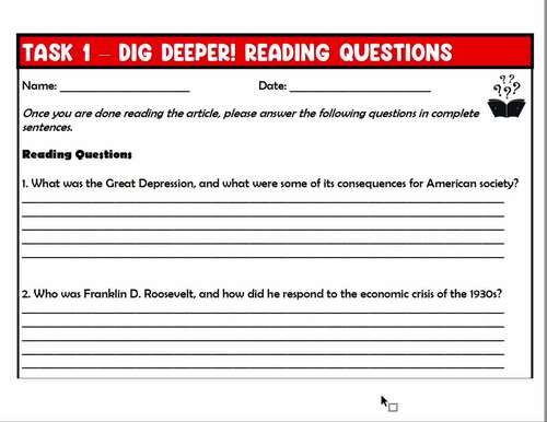 The New Deal Reading Worksheet in English & Spanish (Bilingual for ELLs)