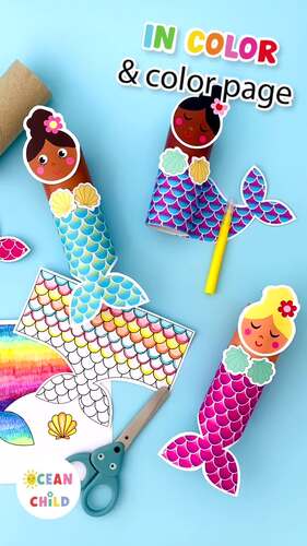 Mermaid printable activity, Ocean themed craft template, fun Summer ...