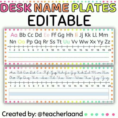 Student Desk Name Plates / Tags! Editable! Rainbow Retro Theme ABC+Numbers