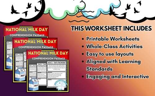 Milk-Themed Reading Passages with Questions & Answer Keys Grade 2-8