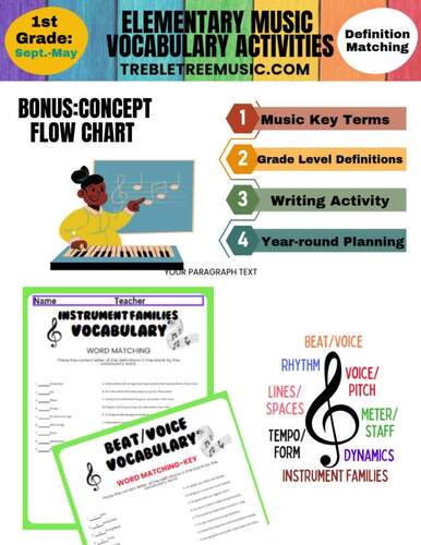 1st Grade Elementary Music Vocabulary Activities MATCHING! Treble Tree