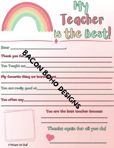 Teacher Appreciation Worksheet, teacher gift, printable, editable