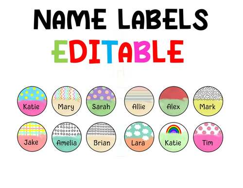 Bright Watercolor Classroom Labels, Round Student Name Tags, Name Cards