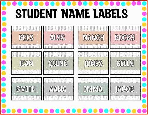 Printable Boho Neutral Dotty Student Name Tags, Student Name Cards ...