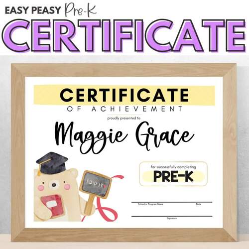 PreK Certificates for End of the Year Activities, Pre-K Graduation Ceremony
