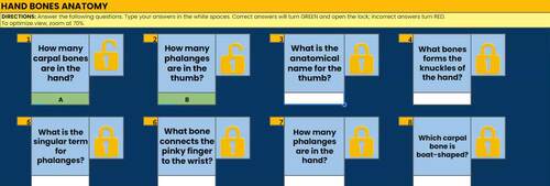 Hand Bones Anatomy Digital Lock and Print Activity by Abaco Education Zone