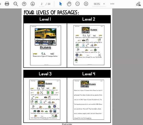 Buses Reading Comprehension with Visuals for Special Education | TPT