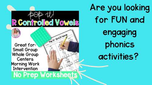 Pop It! R Controlled Vowels No Prep Worksheets | Phonics Activities