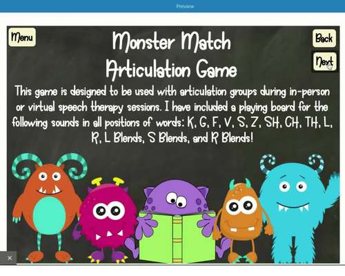 Monster Match Boom Cards™ Halloween Articulation Memory Game Speech Therapy