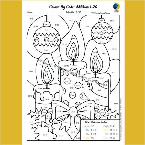 Editable Color by Code: Subtraction and Addition 1-20 | Holidays | USA Size