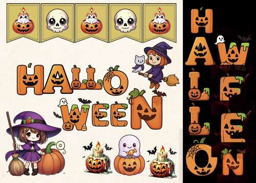 HALLOWEEN Clip Art (30 PNGs) + BONUS “HALLOWEEN” Banner Letters | TPT