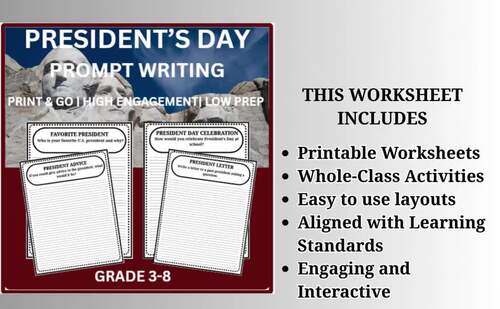 PRESIDENT'S DAY WRITING PROMPT | 20 PAGES | GRADE 3-8 | by Learnwith Ease