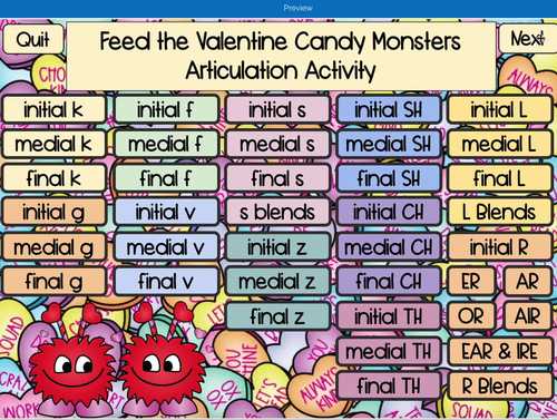 Valentine's Day Articulation Feed the Love Monsters Speech Therapy Boom ...