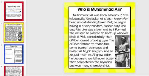 Digital Biography Reading Passages & Activities - Muhammad Ali by Emily ...