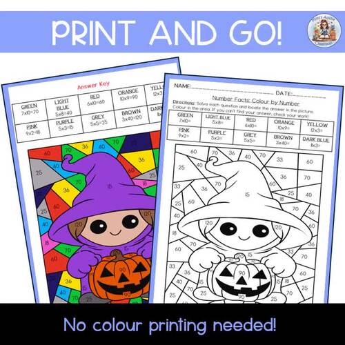 Halloween Math Facts Color by Number: Multiplication & Division Fun!