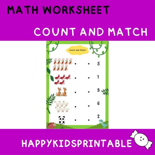 Kindergarten worksheet, Count and Match, Math worksheet, Counting objects