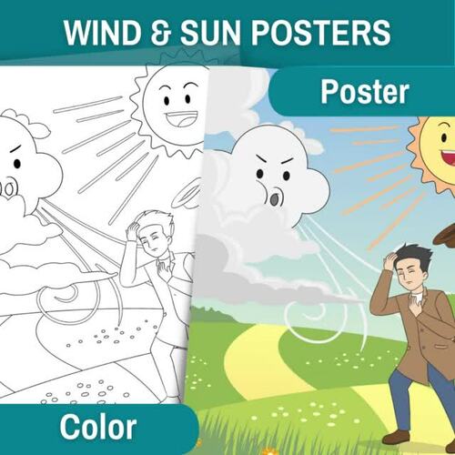 Aesop’s Fable Posters - Wind and Sun Posters - Coloring - Bulletin ...