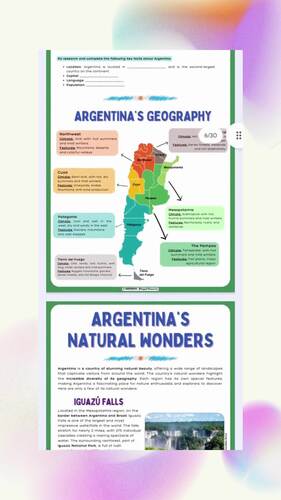 Argentina: Geography Nature | NO PREP READING COMPREHENSION | Middle ...