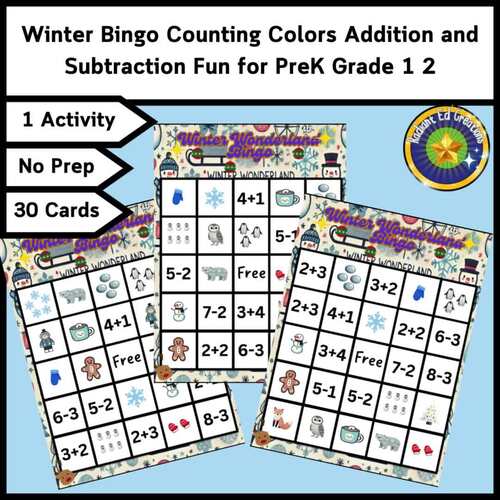 Winter Bingo Counting Colors Addition and Subtraction Fun for PreK ...