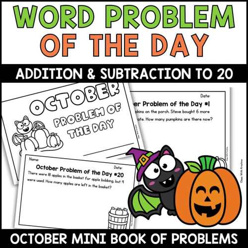 October Word Problem of the Day | Addition & Subtraction to 20 | 2nd ...