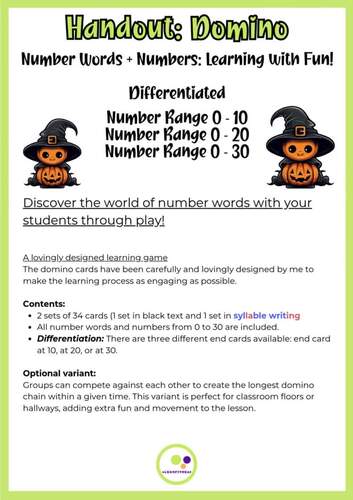 Numbers 0-30 Game | Halloween | Domino | Number words by Lernfitness