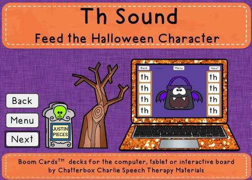 Th Sound Articulation Feed the Halloween Character Boom Cards | TPT