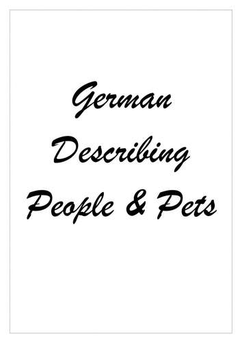 German Describing People and Pets Worksheets by Worksheet Whisperer