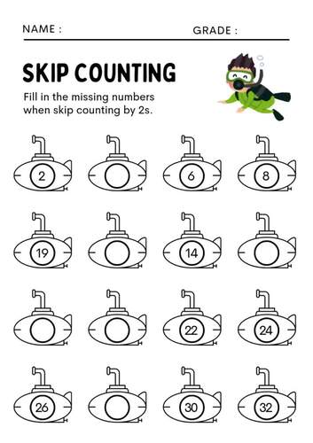 Skip Counting Numbers Worksheets - Ocean Theme - Count By 2's, 3's, 5's