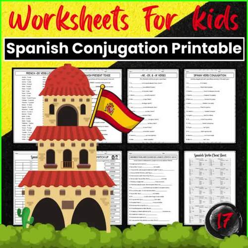 Spanish Verb Conjugation Practice Worksheets Printable for students