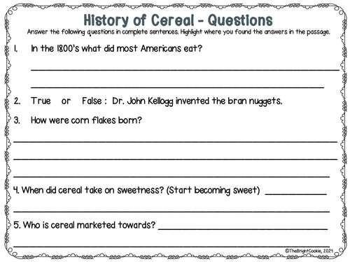 National Cereal Day| Group STEM activity, Reading Passage, Cereal Craft