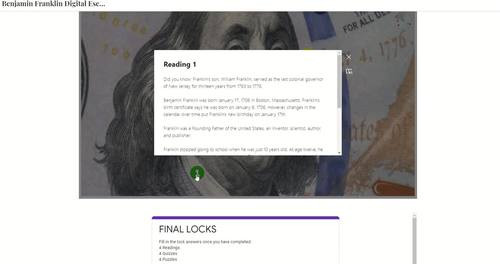 Benjamin Franklin DIGITAL ESCAPE ROOM for Google Drive® by Think Tank