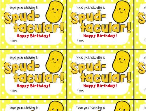 Potato Chips/ Pringles Birthday Gift Tag- Hope your birthday is Spud ...